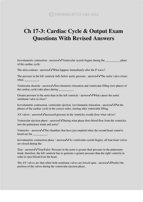 Ch 17 3 Cardiac Cycle And Output Exam Questions With Revised Answers Cardiac Cycle And Output