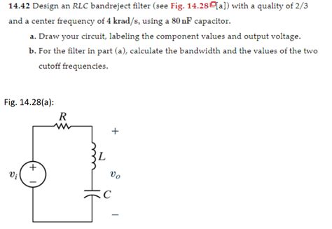 Solved Design An RLC Bandreject Filter See Fig Chegg