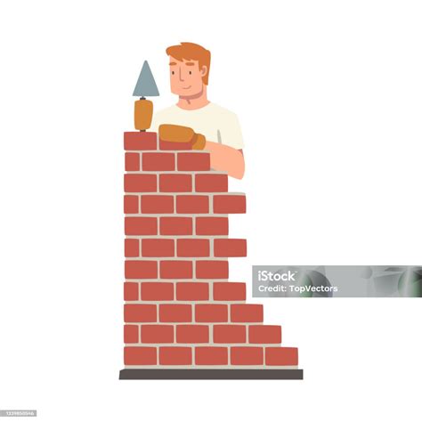 가정 수리 작업 벡터 일러스트레이션에 종사하는 숙련 된 남자 누워 벽돌로 핸디 맨 또는 해결사 Diy에 대한 스톡 벡터 아트 및