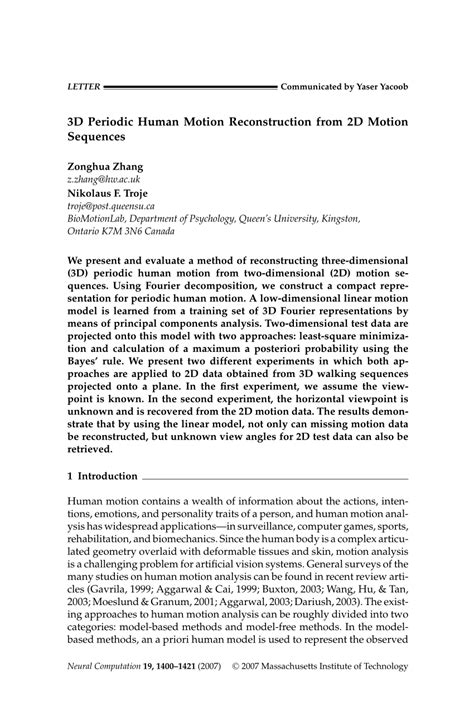 Pdf 3d Periodic Human Motion Reconstruction From 2d Motion Sequences