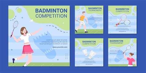 배드민턴 스포츠 경쟁 소셜 미디어 Ig 포스트 템플릿 만화 배경 벡터 일러스트 레이 션 프리미엄 벡터