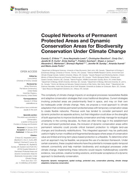 Pdf Coupled Networks Of Permanent Protected Areas And Dynamic
