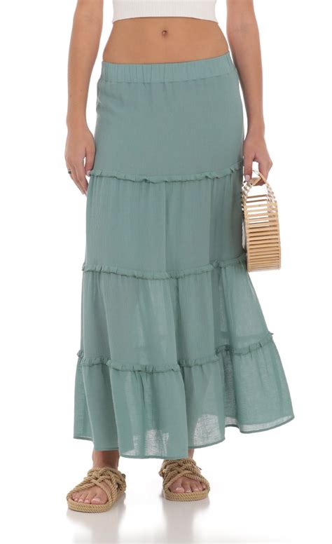 Flowy Maxi Skirt In Sage Blue Lucy In The Sky