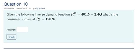 Solved Given The Following Inverse Demand Function Chegg