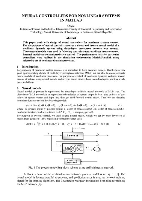 PDF NEURAL CONTROLLERS FOR NONLINEAR SYSTEMS IN MATLAB