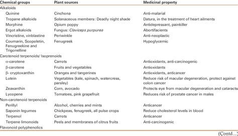 Important Phytochemicals Nutraceuticals Their Corresponding Plant
