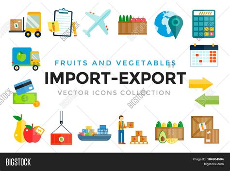 import export fruits and vegetables delivery vector icons set vector