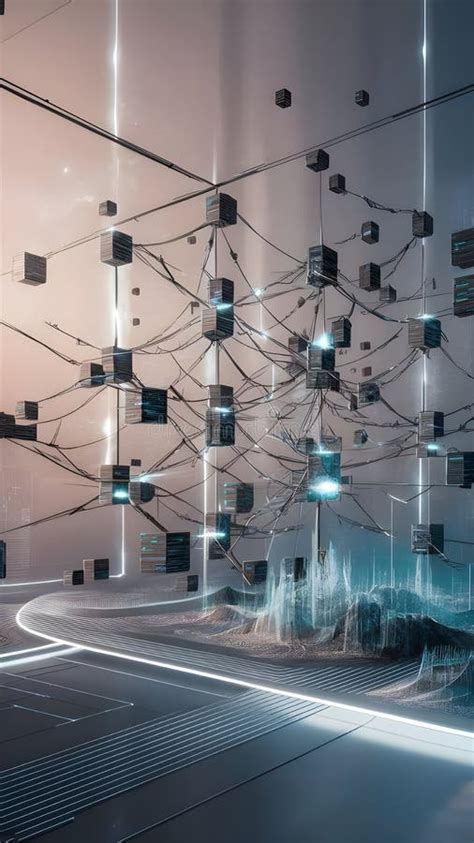 a digital representation of a blockchain network with interconnected