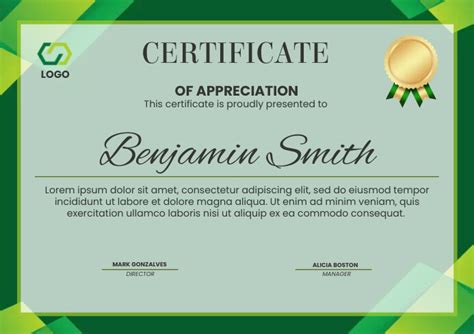 Green Certificate Design Template Postermywall