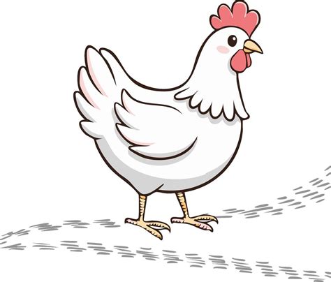 Cartoon White Hen Walking With Tracks On White Background Isolated