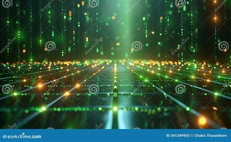 Matrix Green Background With Binary Code Shadow Digital Code In Abstract Futuristic Cyberspace