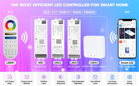 Amazon Com XXK WB5 RF WiFi Bluetooth LED Strip Controller RGB CCT RGBW 5in1 Dimmable Compatible