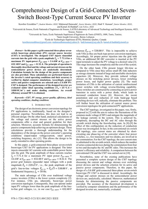 Pdf Comprehensive Design Of A Grid Connected Seven Switch Boost Type Current Source Pv Inverter