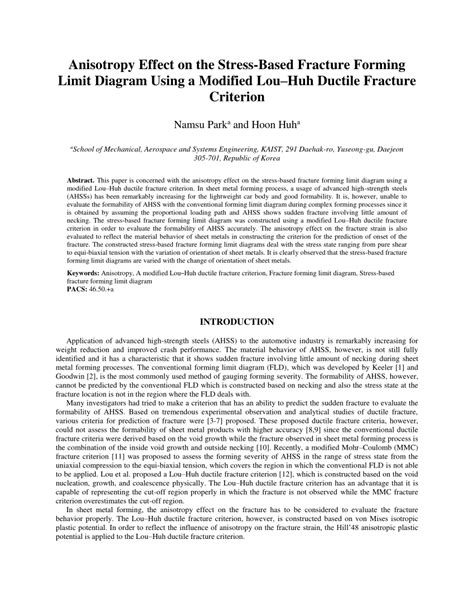 Pdf Anisotropy Effect On The Stress Based Fracture Forming Limit Diagram Using A Modified Lou