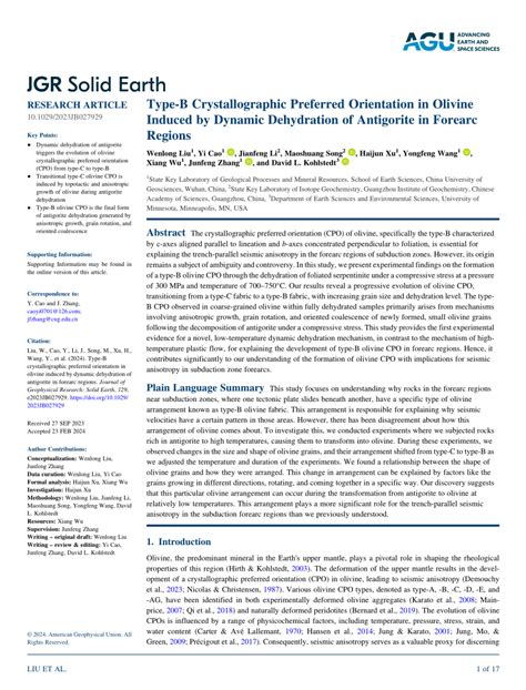Type‐b Crystallographic Preferred Orientation In Olivine Induced By Dynamic Dehydration Of