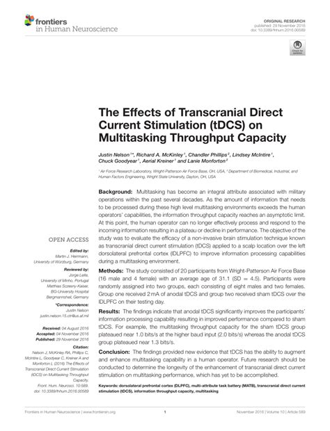 Pdf The Effects Of Transcranial Direct Current Stimulation Tdcs On Multitasking Throughput