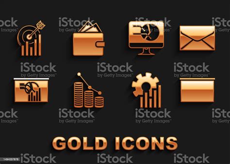 파이 차트 인포그래픽과 동전 봉투 칠판 보드 컴퓨터 모니터 대상 및 지갑 스택 지폐 현금 아이콘을 설정합니다 벡터 0명에 대한 스톡 벡터 아트 및 기타 이미지 Istock