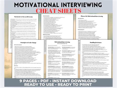 Motivational Interviewing Cheat Sheets Therapist Mi Guide Pdf Etsy