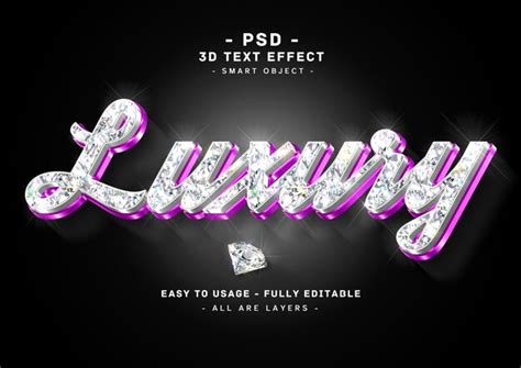 다이아몬드와 반짝임이 있는 3d 텍스트 효과 프리미엄 Psd 파일