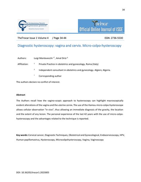 PDF Diagnostic Hysteroscopy Vagina And Cervix Micro Colpo Hysteroscopy