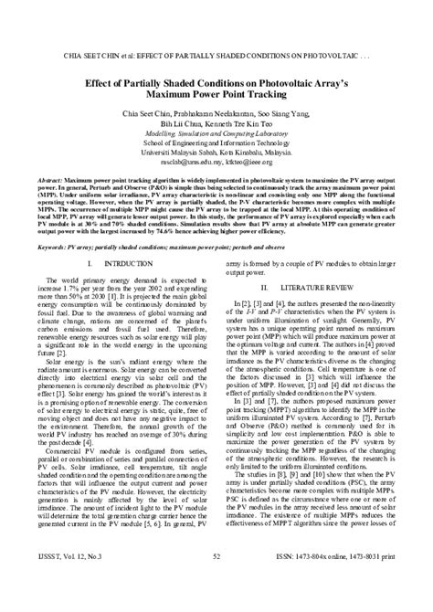 Pdf Effect Of Partially Shaded Conditions On Photovoltaic Arrays Maximum Power Point Tracking