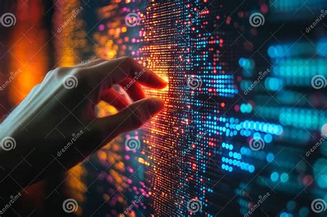 hand interacting with glowing big data screen visualizing complex