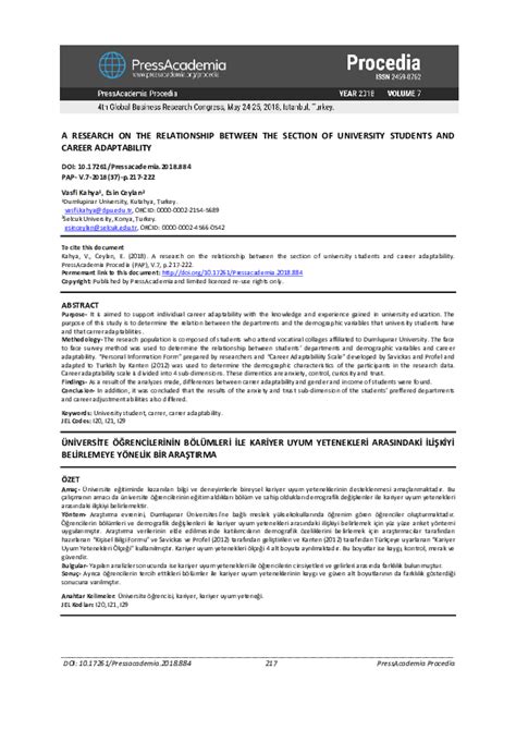 Pdf A Research On The Relationship Between The Section Of University