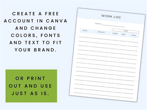 Employee Work Log Editable Hr Template Work Log Form Time Tracking Employee Log Activity