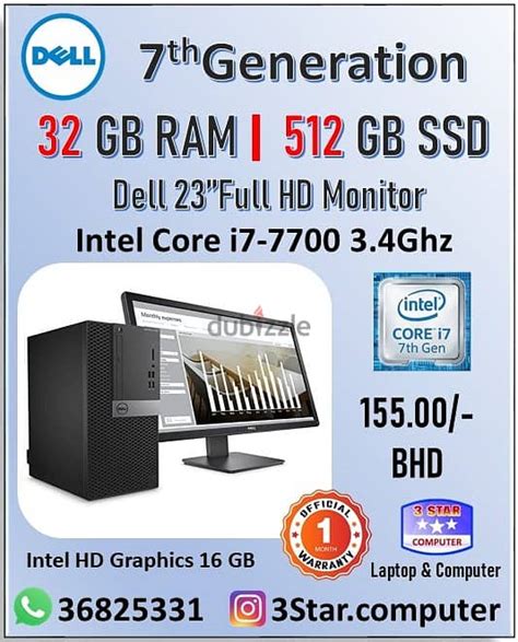 Dell Computer Core I7 7th Gen Ram 32gb Ssd 512gb Dell 23fhd Monitor