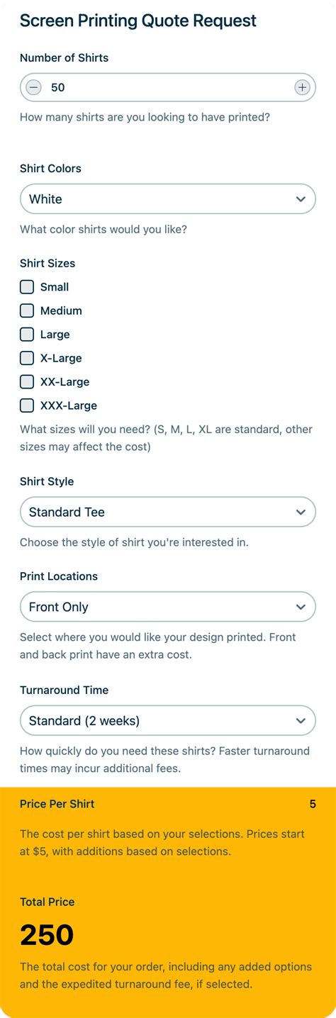 Screen Print Cost Calculator Get Instant Quotes Activecalculator