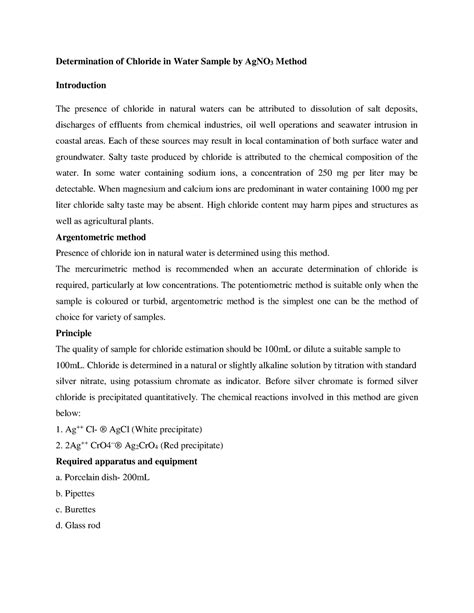 Determination Of Chloride In Water Sample By Ag No3 Method Determination Of Chloride In Water