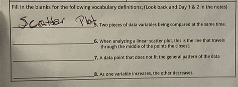 solved fill in the blanks for the following vocabulary