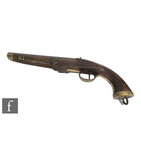 A 19th Century Flintlock Holster Pistol Brass Trigger Guard In A 19th Century Flintlock Holster Pistol Brass Trigger Guard In