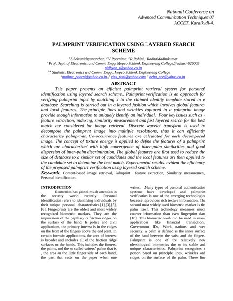 pdf palmprint verification using layered search scheme