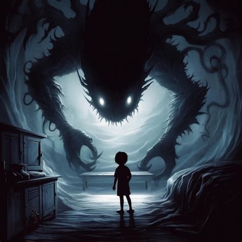 El Niño Y El Monstruo De La Sombra Ilustración De Terror Foto Premium