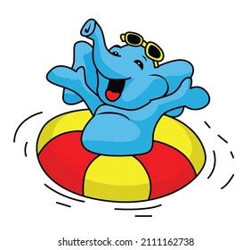 Swimming Elephant Cartoon Illustration Design Stock Illustration