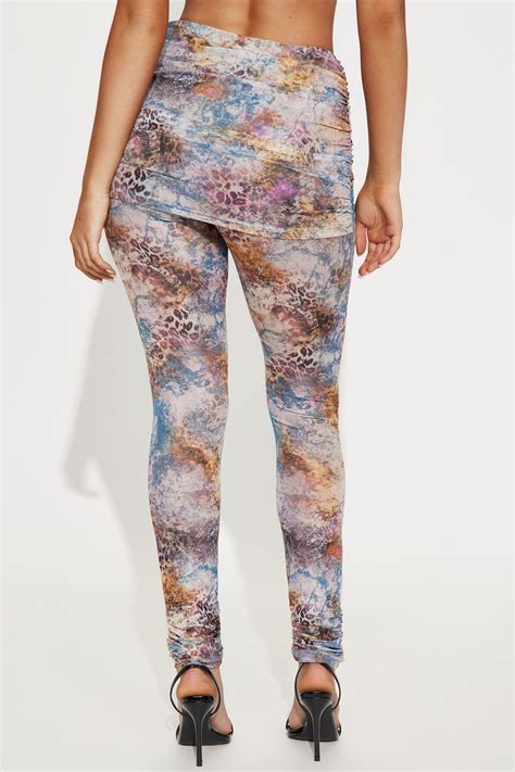 Concrete Jungle Leopard Print Fold Over Stacked Mesh Legging Purple