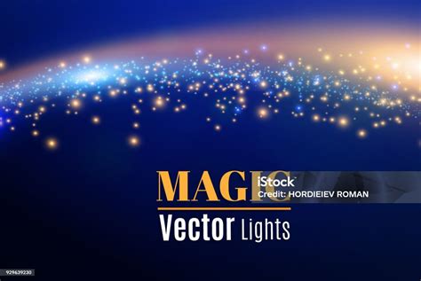 블루 불꽃 고 별 반짝 특별 한 조명 효과 마술 먼지 입자를 반짝 빛 플레어 광선 빛과 마법의 반짝 특수 효과 빛 투명 한 벡터 폭발 반짝임 개성 개념에 대한 스톡 벡터