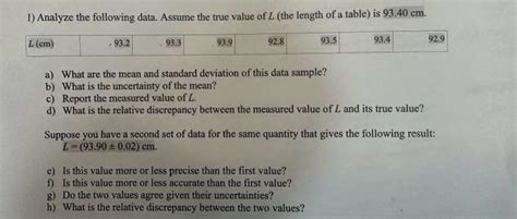 solved 1 analyze the following data assume the true value