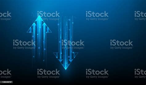 주식 시장 투자 그래프 파란색 배경에 위아래 화살표 기술 비즈니스 거래의 증가 및 감소 벡터 일러스트레이션 환상적인 하이테크