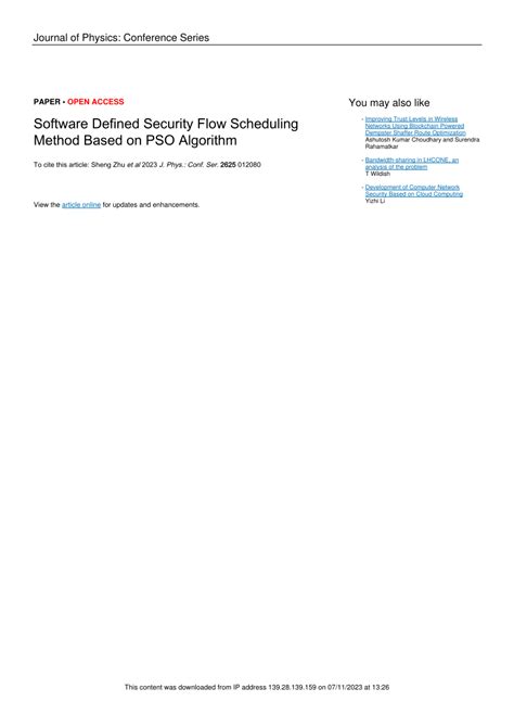 pdf software defined security flow scheduling method based on pso