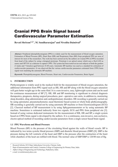Pdf Cranial Ppg Brain Signal Based Cardiovascular Parameter Estimation