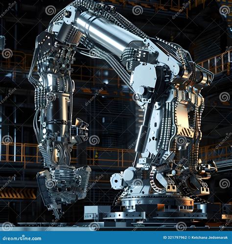 Robotic Industrial Fabricator With Precision Hydraulic Manipulators In Retro Futuristic Factory