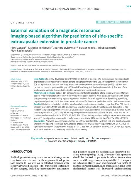 Pdf External Validation Of A Magnetic Resonance Imaging Based