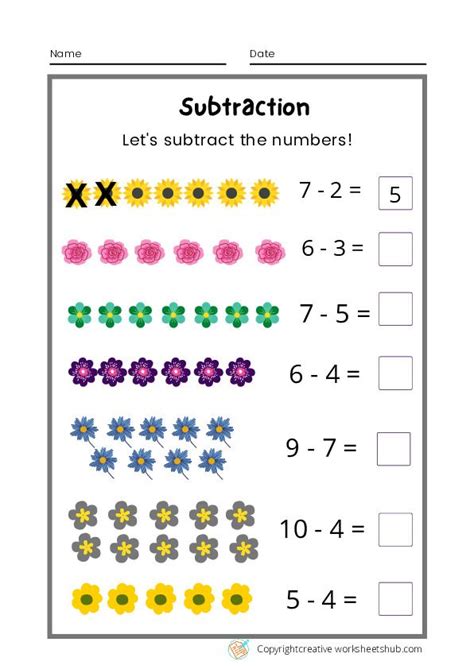 Grade 1 Subtraction Worksheets Creativeworksheetshub Kindergarten