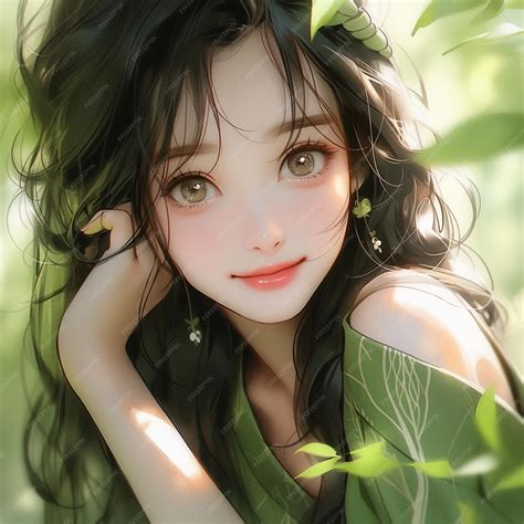Premium Ai Image Anime Girl With Long Black Hair And Green Dress