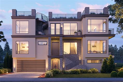 Plan 666087raf 3 Story Contemporary Home Plan With Expansive Rooftop Deck