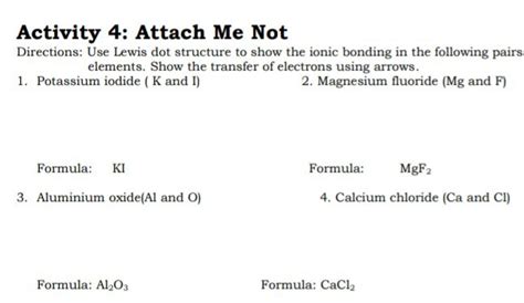 Activity 4 Attach Me Not Directions Use Lewis Dot Structure To Show