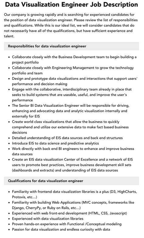 Data Visualization Engineer Job Description Velvet Jobs