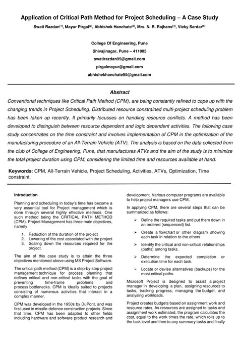 Pdf Application Of Critical Path Method For Project Scheduling A